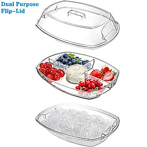 DEAYOU 4 Section Ice Serving Tray, Cold Serving Tray with Flip-Lid for Party Food, Outdoor Serving Platter Dish with Ice Cooling Tray for Appetizers, Fruits, Vegetables, Salads, Picnic, Snack