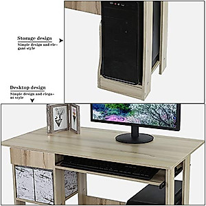 Computer Desk, Study Writing Table for Home Office, Modern Simple Style Desktop Computer Desk with Storage Shelves and Pullout Keyboard Tray, Compact Laptop PC Workstation (Beige, 35.4×18.9×28.3in)