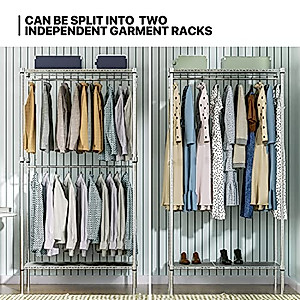 MoNiBloom Clothes Rack Heavy Duty 85.5 Inch Tall Garment Rack for Hanging Clothes, Metal Clothing Rack, Compact Freestanding Wardrobe Closet with 4 Hang Rods for Home Bedroom, Load 1000 lbs