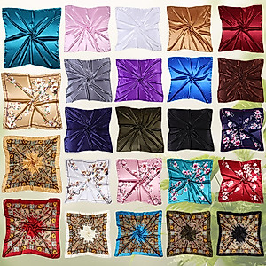 Hicarer 24 Pcs 35 Inch Silk Head Scarf Large Square Neck Scarf Sleeping Hair Wrapping Satin Scarf for Women