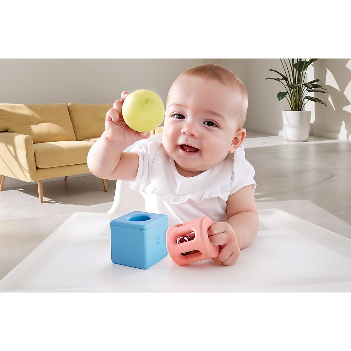 Hape Geometric Rattle | Colorful Rattle Toys for Newborn, Infants & Toddlers, 3 Piece Early Educational Toy Set