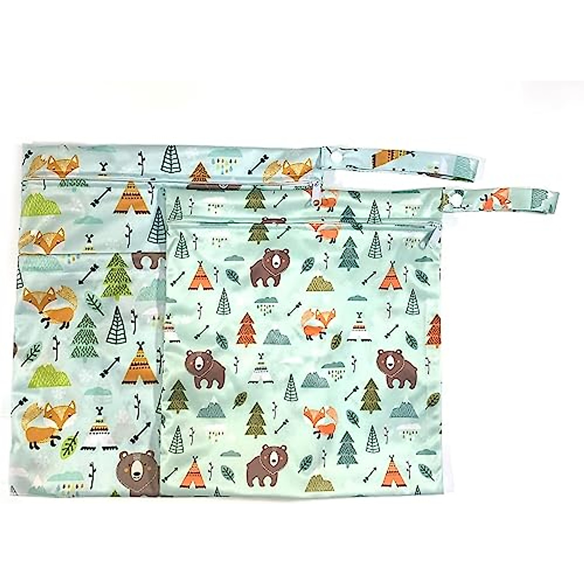 Wet Dry Bag for Cloth Diapers, 2PCS Waterproof Reusable Wet Bag with Zippered Pockets, Washable, Reusable for Travel, Beach, Pool, Stroller, Diapers, Dirty Gym Clothes, Swimsuits, 14x12In & 12x11In