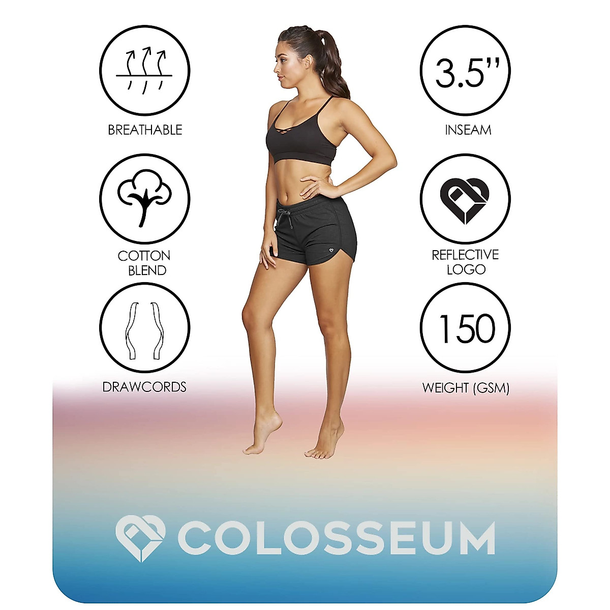 Colosseum Active Women's Simone Cotton Blend Yoga and Running Short (Black, Medium)