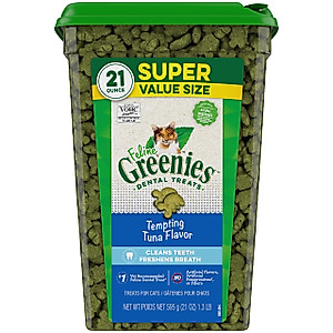 FELINE GREENIES Natural Dental Care Cat Treats Tempting Tuna Flavor, 21 oz. Tub