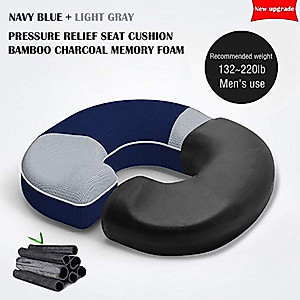 Seat Cushion for Office Chair Gaming Chair Wheelchair - Ergonomic Desk Chair Cushion Pillows for Pain Relief - Comfort Memory Foam Coccyx Pad for Sitting- Washable Cover-Man-Navy Blue & Light Gray-B
