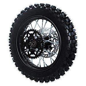 Rim tube tire 80/100-12 3.00-12 12-15MM axle 12"Complete rear wheel For small Dirt Pit Bike Trail Wheel Rim Tire Fits 125-160cc Pit Dirt Bike TTR SSR BBR Includes Brake Rotor and Sprocket