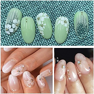 Flower Nail Stickers 3D Self-adhesive Nail Art Supplies 4 Sheets White Cherry Blossom Nail Art Decals Manicure Tips Nail Decoration Floral Nail Stickers for Acrylic Nails Beauty Charms Accessories