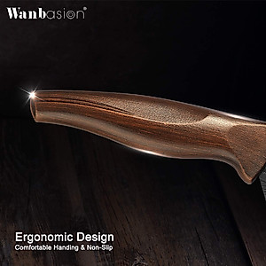 Wanbasion Matte Black Titanium Plated Stainless Steel Kitchen Knife Set, Chef Kitchen Knife Set Professional, Dishwasher Safe Kitchen Knife Set with Damascus Style