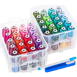 New brothread 80 Spools 500m Each Embroidery Machine Thread with Clear Plastic Storage Box - Colors Compatible with Janome and Robison-Anton Colors