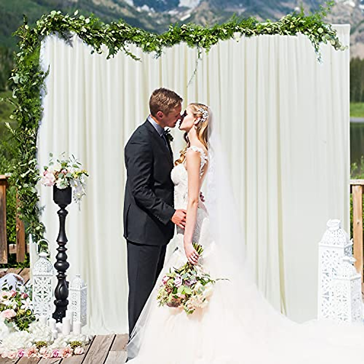 10x10 Ivory Backdrop Curtain for Wedding Parties Wrinkle Free Ivory Photo Curtains Backdrop Drapes Fabric Decoration for Baby Shower Photoshoot 5ft x 10ft,2 Panels