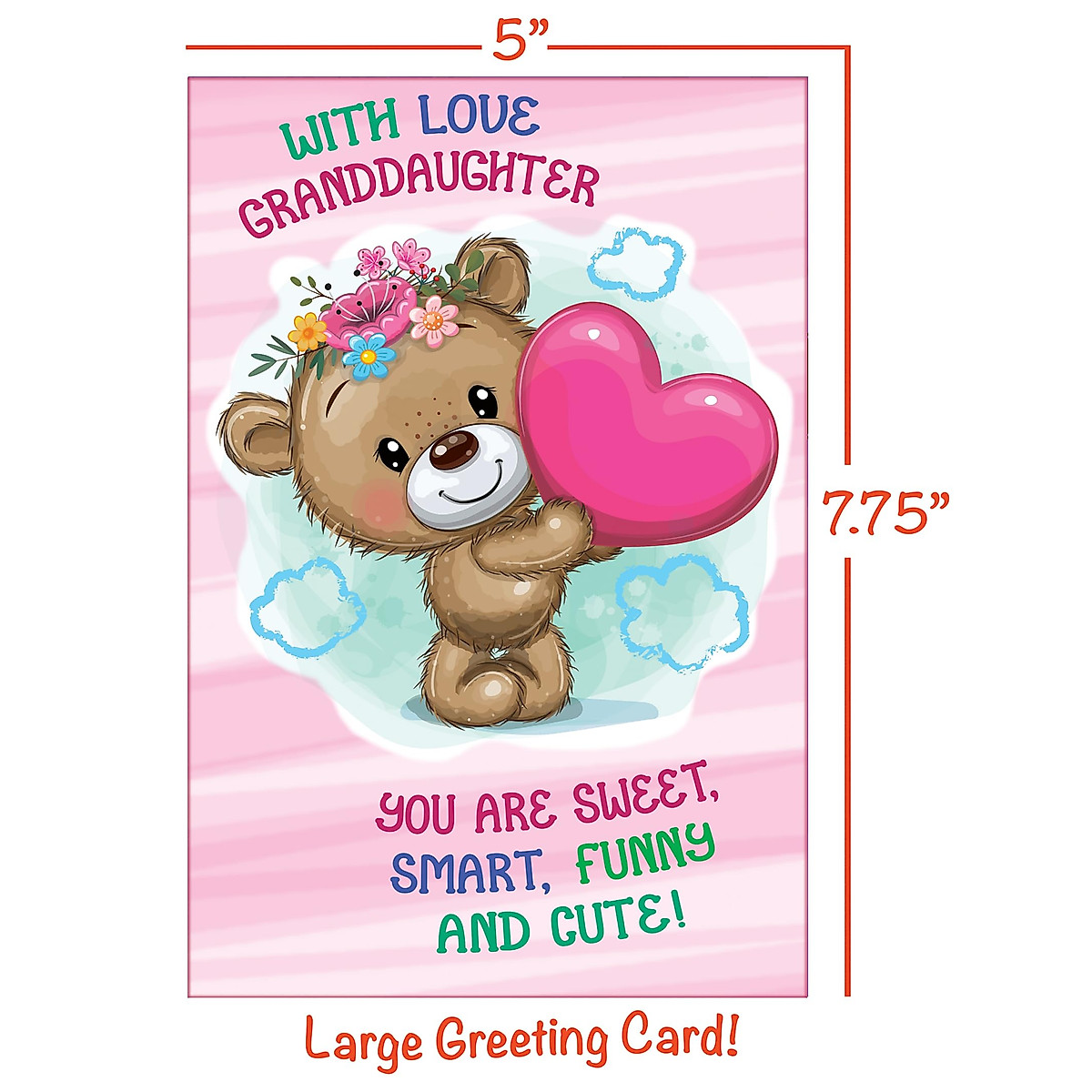 Chuck's Card-O-Rama - Birthday Card For Granddaughter - Made in USA - Why Pay More? - Large Card Opens to 10" x 7.75" - Extra Thick Paper - 95363