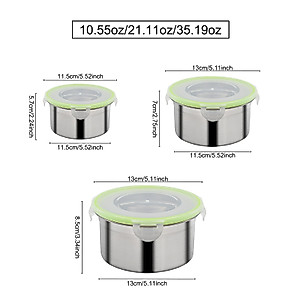 BSDLZCH 3pcs Stainless Steel Food Storage Container Set, Sealed Bowl With Cover Round Meal Prep Lunch Bento Box Kitchen Fresh-keeping Bowl Airtight Food Container for Oven Freezer (Green)