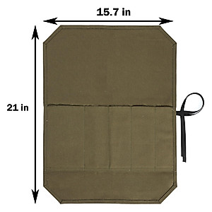 Kaaltisy Knife Roll Bag, 16oz Waxed Canvas Chef Knife Bag with 5 Slots, Specialized Anti Cutting Fabric Knife Holder with Tie Rope | Army Green