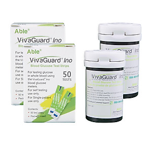 Vivaguard Ino Blood Glucose Test Strips for Diabetes - 100 Counts Accurate Diabetic Test Strips for Monitoring Blood Sugar - Compatible with Vivaguard Ino Glucometers Only, Green