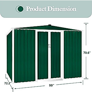 Incbruce 8x6 Ft Outdoor Storage Shed Double Sloping Roof Garden Shed, Galvanized Metal Storage Shed with Sliding Door, Metal Shed Kit with Double Doorknobs and Air Vents (Green)