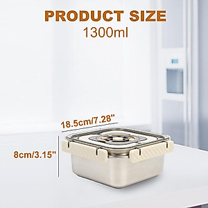 LANGMINGDE Stainless Steel Food Container with Lid, Meal Prep Container Lunch Box with Handle Date Tracker for Travel, Party, Leftovers, Dishwasher Safe Oven/Freezer Safe Except Lid, 44oz/1300ml
