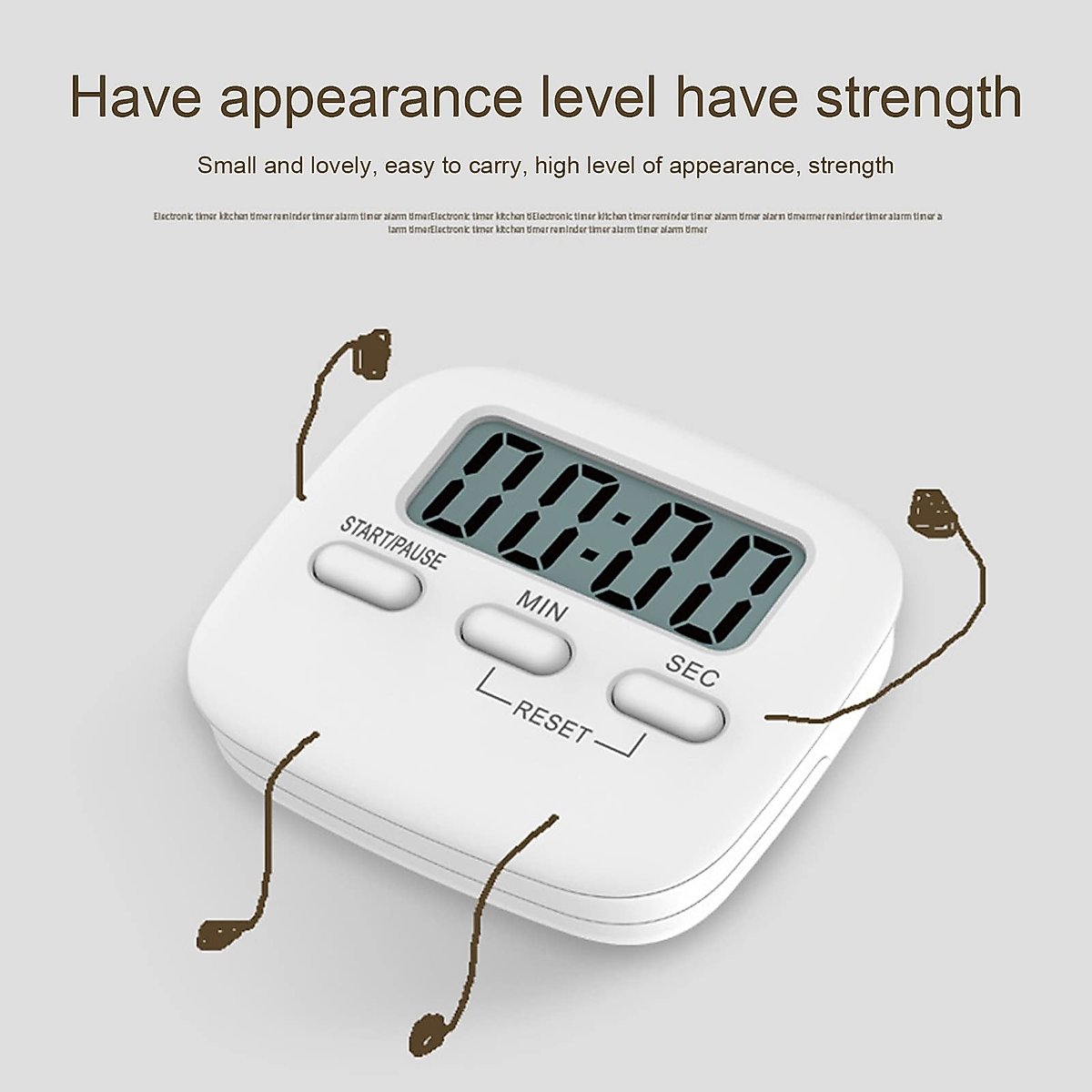 Galand Precise Multi-use Study Timer Plastic Stable Shockproof Digital Timer for Student Study Timer for Gifts White