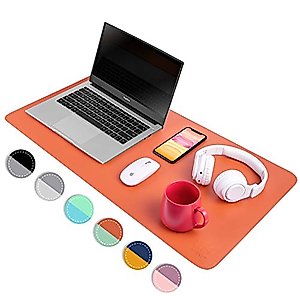 Orange/Green Dual-Sided PU Leather Desk Pad, 2023 Upgraded Sewing Laptop Mat, Waterproof Large Mouse Pad, Non-Slip Writing/Painting Mat Desk Blotter Protector for Office/Home 31.5"x15.8" (80x40cm)