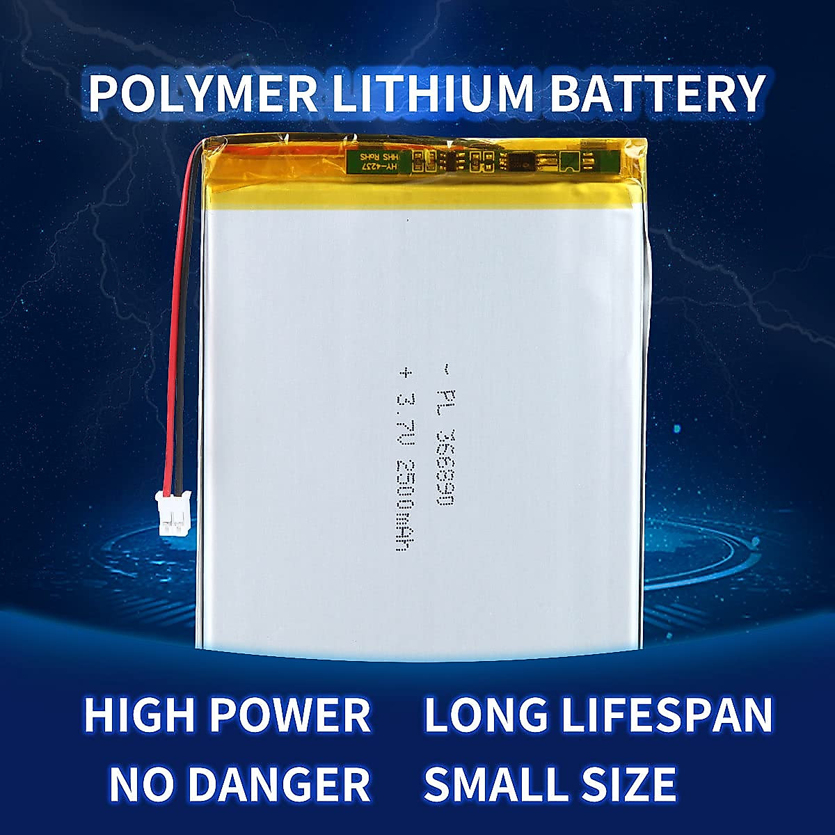 YTKavq 3.7V 2500mAh Battery 366890 Lithium Polymer Ion Rechargeable Li-ion Li-Po Battery with 2P PH 2.0mm Pitch Connector