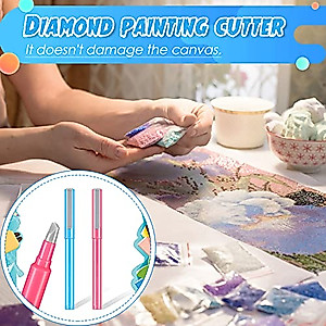 2 Pcs DIY Diamond Painting Parchment Paper Cutter Precision Craft Ceramic Blade Knife Pen for Cutting Paper Art with Replaceable Blade, Pink, Blue