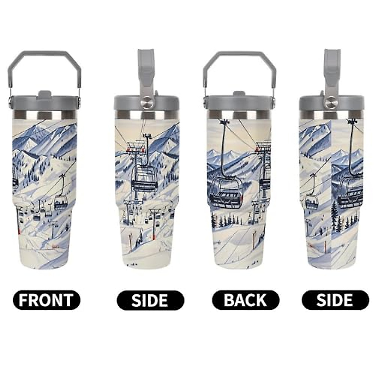 WITHSBKK 30oz Car Cup Mount Horsney Ski Lift Printed with Portable, Stainless Steel Travel Mug, Vacuum Insulated Tumbler And Straw, Leakproof for Car & Outdoor, UV Printed Design