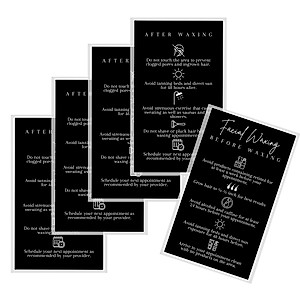 Facial Waxing Before & After Instruction Card | 50 Pack | 2x3.5” in Business Card | Waxing Supplies | Facial Waxing Instructions Cards for Estheticians Using Hard or Soft Wax | Black and White Design