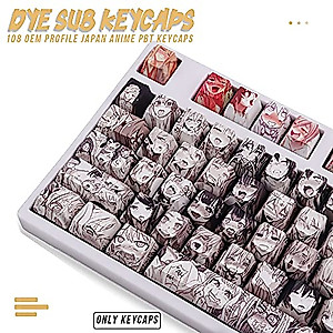 Gliging Anime Keycaps 108 PBT Dye Sublimation OEM Profile Japanese Anime Keycap for 61/87/104/108 Cherry Mx Gateron Kailh Switch Mechanical Keyboard