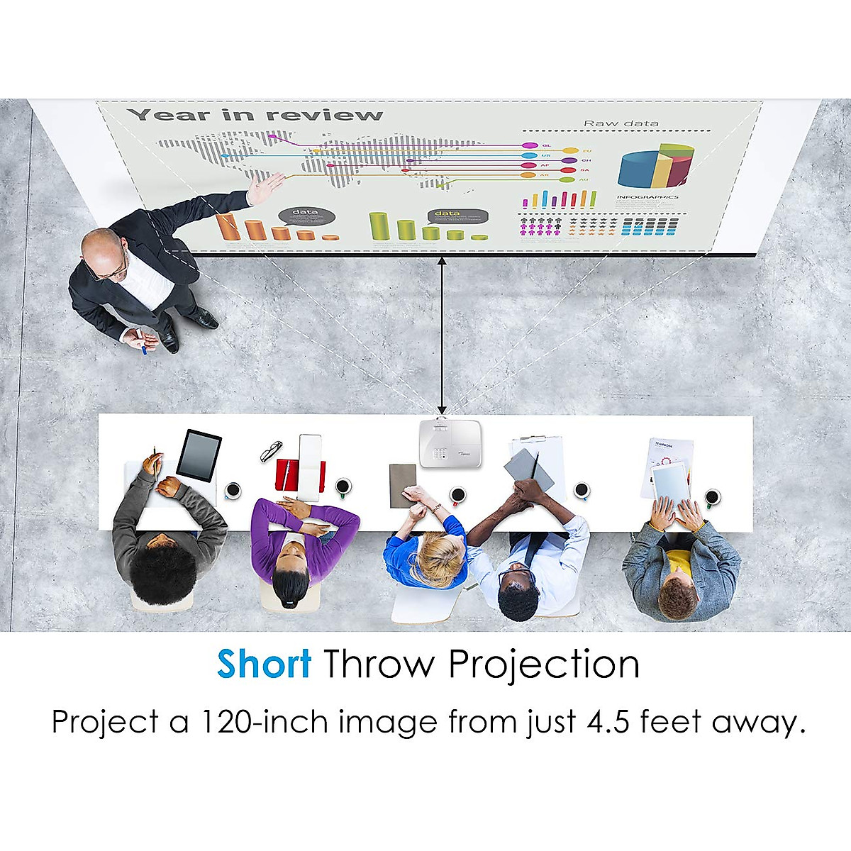 Optoma EH412ST Short Throw 1080P HDR Professional Projector | Super Bright 4000 Lumens | Business Presentations, Classrooms, or Meeting Rooms | 15,000 Hour lamp Life | Speaker Built in | Portable