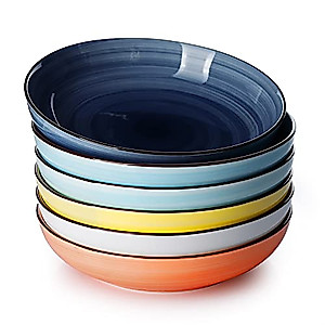 Sweese 128.002 Porcelain Salad Pasta Bowls - 30 Ounce - Set of 6, Hot Assorted Colors