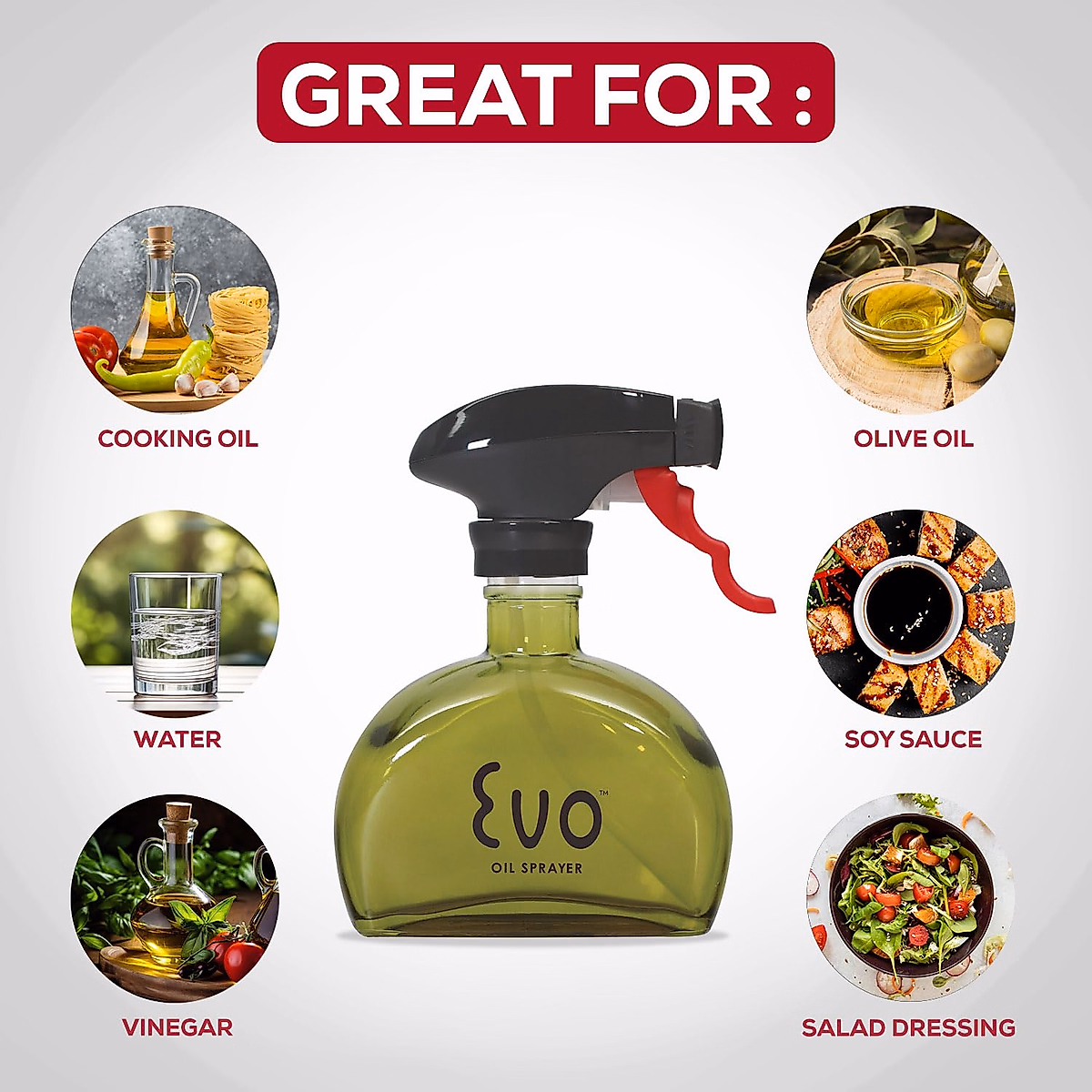 Evo Oil Sprayer Glass, Non-Aerosol for Olive, Cooking Oils, and Vinegars, Green, 6-Ounce Capacity