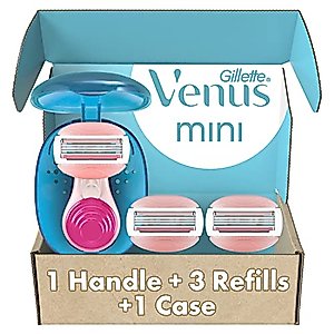 Gillette Venus Mini ComfortGlide White Tea Razors for Women, Includes 1 Venus Razor Mini Handle, 3 Razor Blade Refills, 1 Travel Case