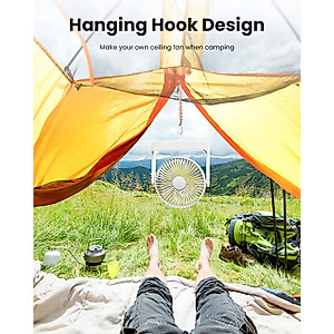 Otlonpe Desk Fan Battery Operated, 6.5 Inch Small Table Fan, 4000mAh Rechargeable Portable Fan 270° Adjustable, Hook, 4 Speeds Powerful Personal Fan for Travel Home Office (White)