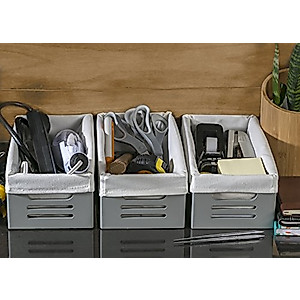 Wooden Storage Box Toilet Paper Basket - Decorative Closet, Cabinet and Shelf Basket Organizer Lined with Machine Washable Soft Linen Fabric - Grey, Extra Small