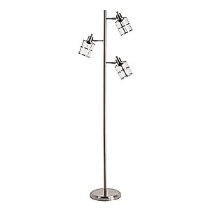 Catalina Lighting 20442-000 Modern 3 Light Floor Lamp with Adjustable Ribbed Glass Shades & Reading Light, 68", Classic Brushed Nickel