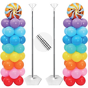 Balloon Stand Set of 2, 7ft Adjustable Metal Balloon column Stand kit for Birthday, Wedding, Baby Shower, and Graduation Party