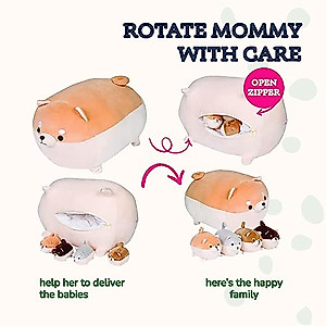 PixieCrush | Puppy Surprise with Babies Inside - Shiba Inu Stuffed Animals Mommy and 4 Baby Puppies in Tummy - Snugababies Plush Toy - Anime Corgi Dog Soft Pillow - Plush Toy Gifts for Boys and Girls