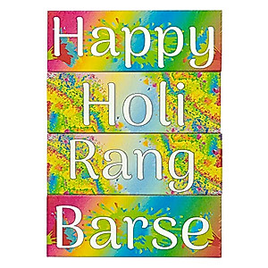 JennyGems Happy Holi Rang Barse Wooden Block Signs, Holi Decorations Party Supplies, Festival of Colors, Set of 4