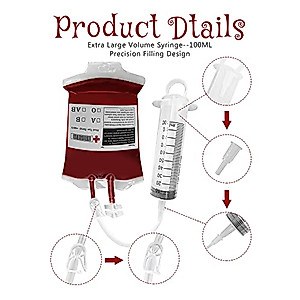 20 Pack Halloween Decorations Blood Bag Drink Pouches for Home Party Decor Supplies Zombie Vampire Party Indoor Outdoor Decoration with Syringe, Clips and Stickers