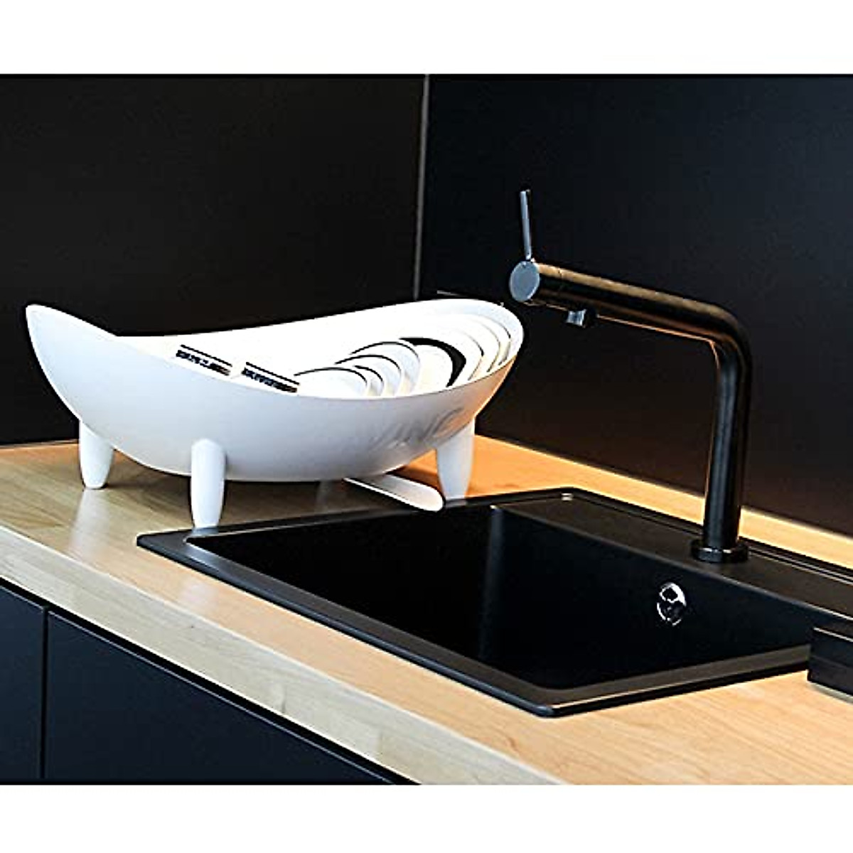 SERENITA Dish Drying Rack. Oval Compact Size Drainer with Utensil Holder. Kitchen Counter Cabinet (White 16.5")