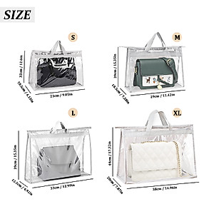 FuninCrea 4 Pack Handbag Storage Clear Handbag Dust Bags with Zipper and Handle Dustproof Moistureproof Handbag Storage Organizer, Purse Storage Organizer for Closet (Grey)
