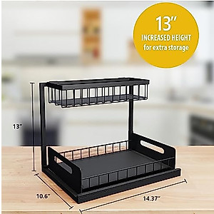 Under Sink Organizer,Metal Pull Out Kitchen Cabinet Organizer with Sliding Drawer,Sturdy Multi-Functional for Bathroom Organization,Black