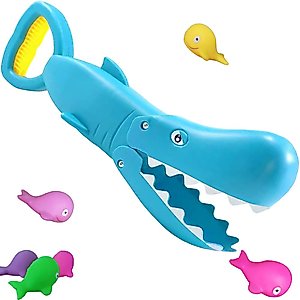 KDO Bath Shark Toys - Cute & Colorful Baby Shark Bath Toy Claw Catcher with 3 Fish – Safe & Nontoxic Water Toys for Bath Tubs, Swimming Pools & Outdoors - Best Bath Toys for Girls and Boys 3+