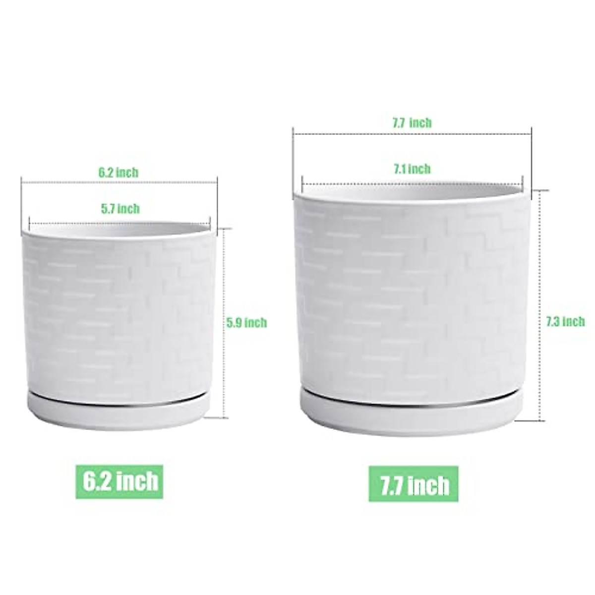 Tagobar Planter Plant Pot - 6 Inch Indoor Pots for Plant Lines Pattern Ceramic White Flower Pot with Drainage Holes & Tray (Plant Not Incolued)