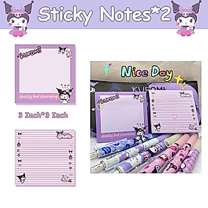 Cartoon Kawaii Set Including Bookmarks Pens Card Holders with Lanyard Sticky Note Ruler Stickers Button Badges Keychain