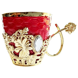 Chandler Turkish Coffee Set Espresso Greek Arabic Coffee Cup and Saucer 3 Fl oz with Gold Acrylic Gift Box Collection of 7 Colors and Designs (Red With Gold and White Gem)