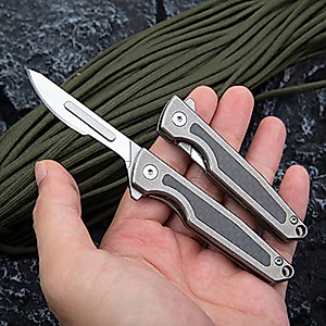 TENCHILON TC31 Small Folding Scalpel Pocket Flipper Knife, 3.1 inches Titanium Carbon Fiber Handle, Mini EDC Utility Box Cutter Knives