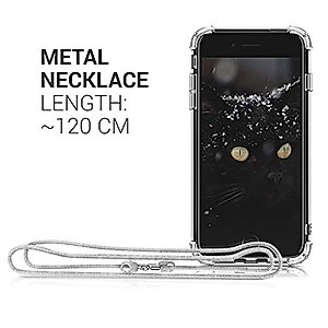 kwmobile Case Compatible with Apple iPhone SE (2022) / iPhone SE (2020) / iPhone 8 / iPhone 7 - Crossbody Case Clear Transparent TPU Phone Cover with Metal Chain Strap - Silver/Transparent