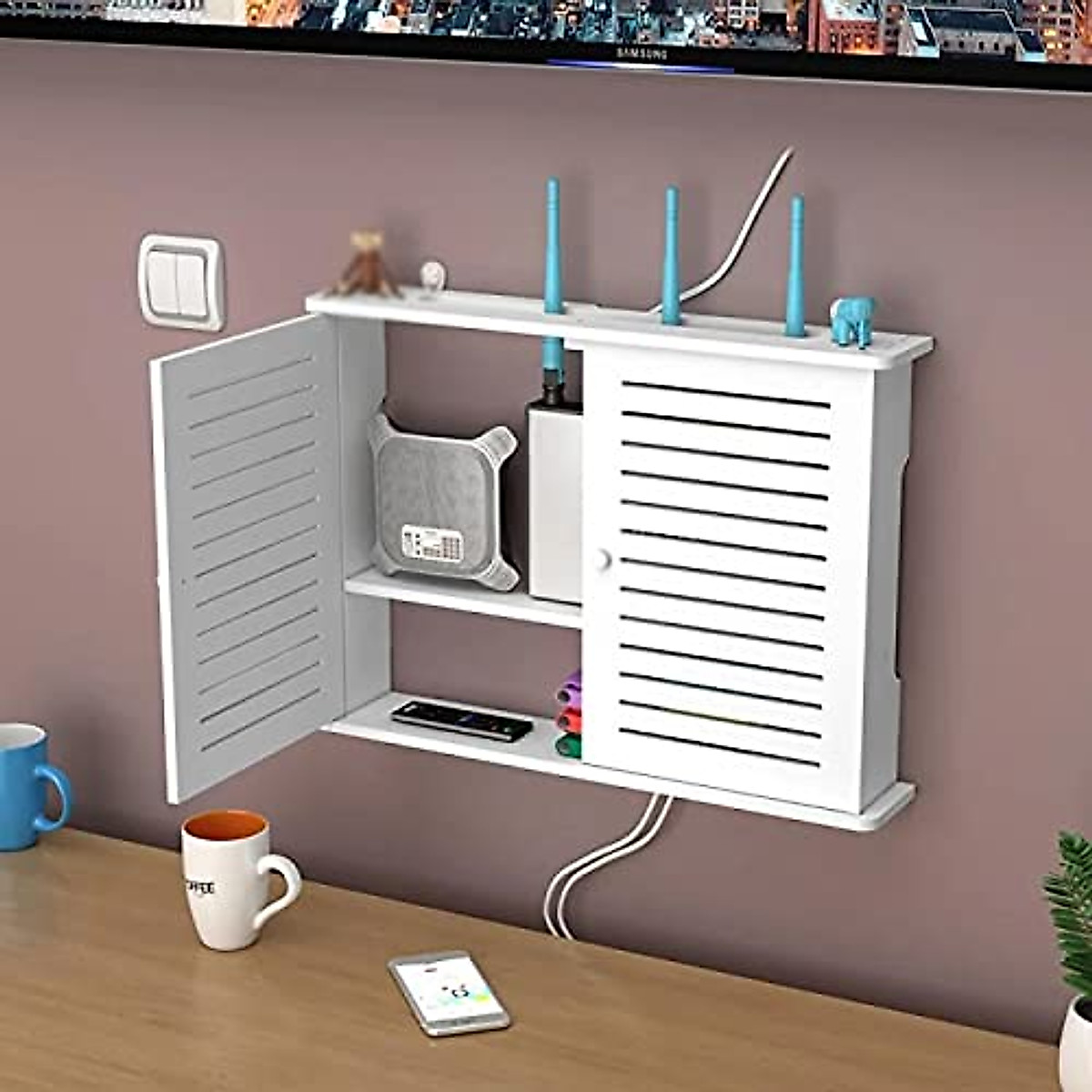 Coasta WiFi Router Boxes Wooden Box Cable Wire Bracket Wall Plug Board Shelf L