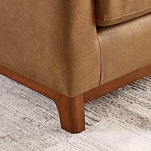 VANOMi Extra Deep Accent Chair, Faux Leather Upholstered Comfy Reading Armchair for Living Room, Bedroom Single Seat Sofa Chair with Wood Base, Leather, Brown