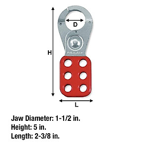 Master Lock 421 Lockout Tagout Hasp with Vinyl-Coated Handle and Extended Jaw, Red